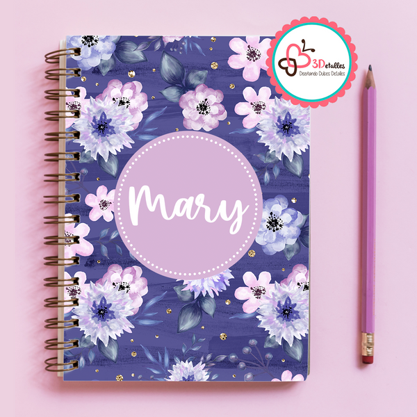 Libreta Morada Flores – 3Detalles